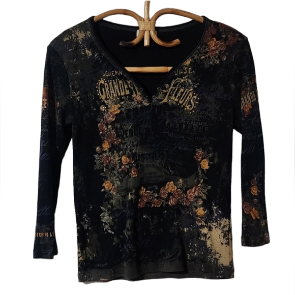 jamee j | Tops | Y2k Black Vintage Floral Romantic Bedazzled Top | Poshmark
